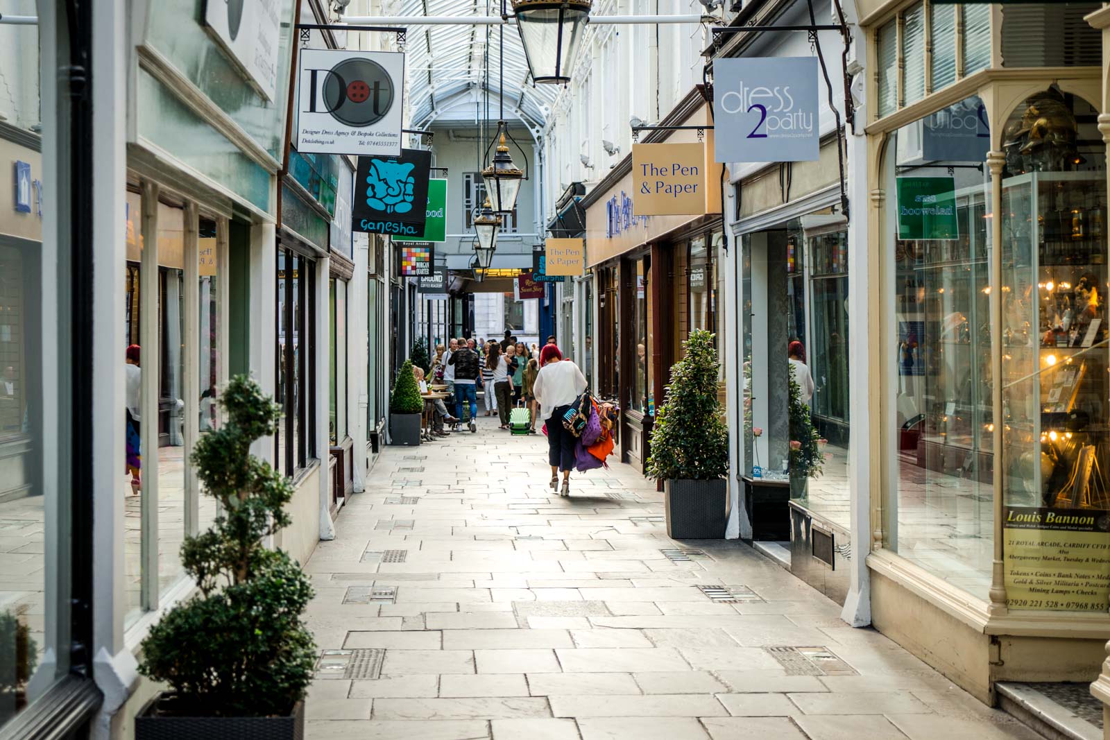 The shopping arcades in Cardiff, Wales